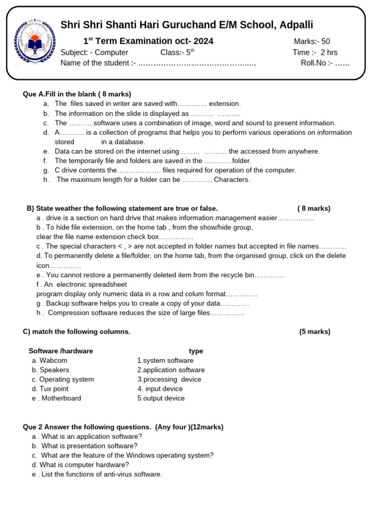 5th class ICT (1) | PDF