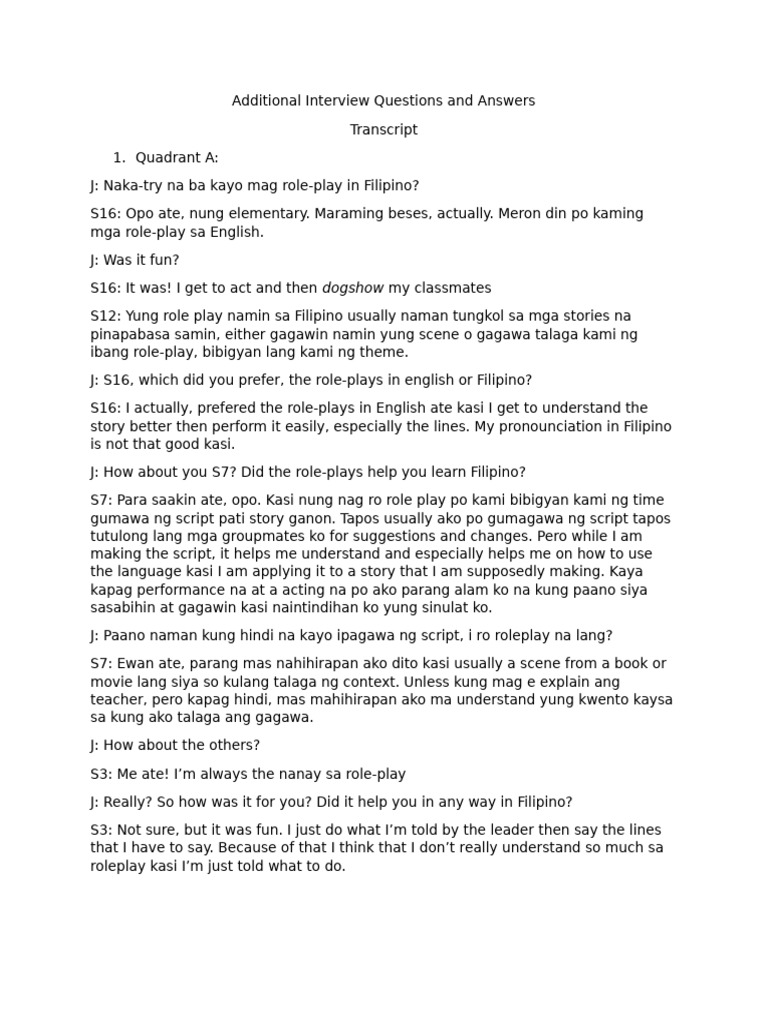 Additional Interview Questions and Answers - Transcript | PDF