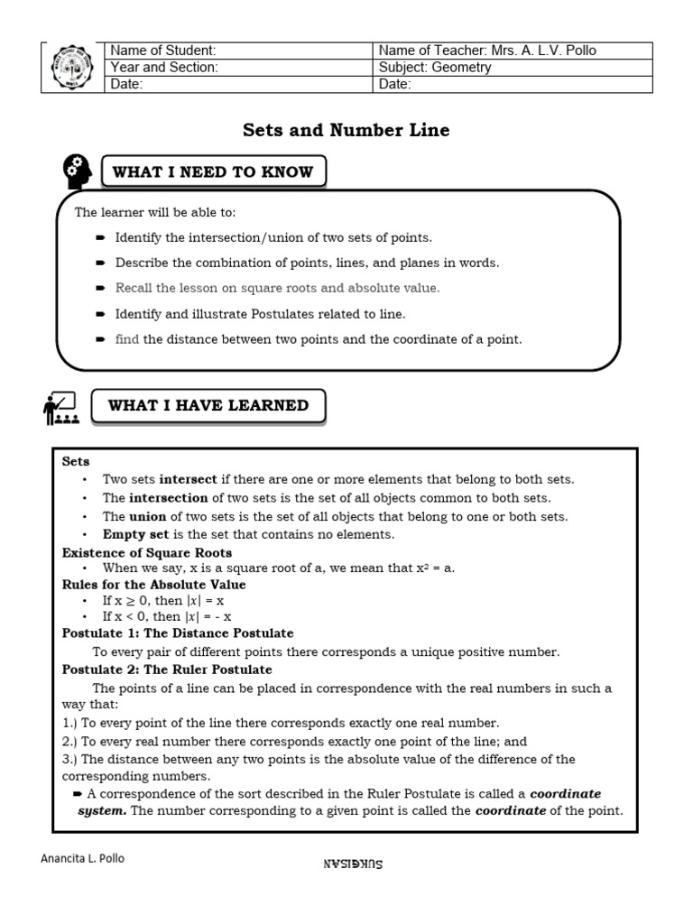 WS 3 Sets and Number Line | PDF