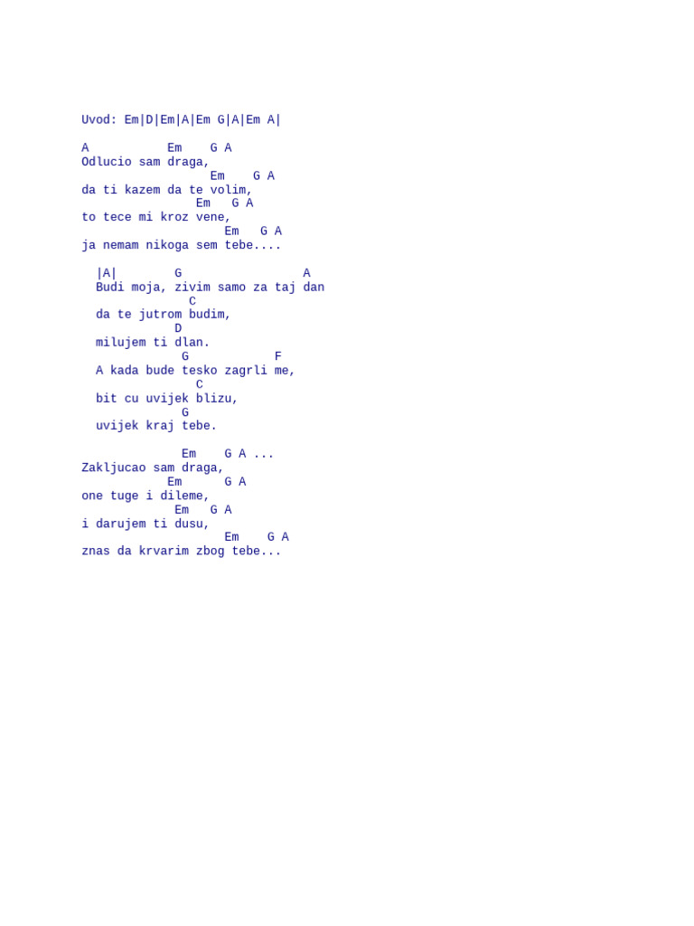 Mladen Burnac - Krvarim Zbog Tebe Akordi | PDF