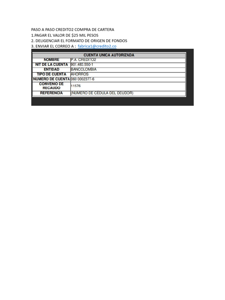 Paso A Paso Credito2 Compra de Cartera | PDF