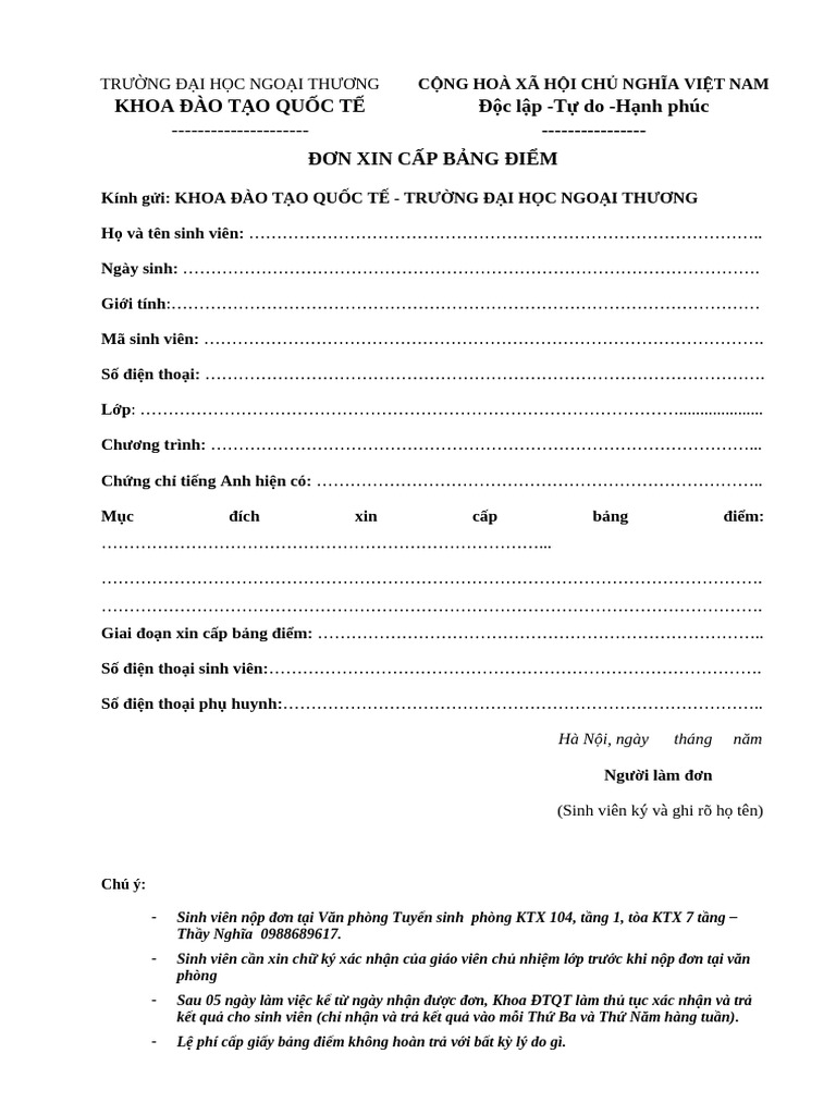 Mau Don Cap Bang Diem Doc 0301081825 Doc 1310092604 Doc 0705104541 | PDF