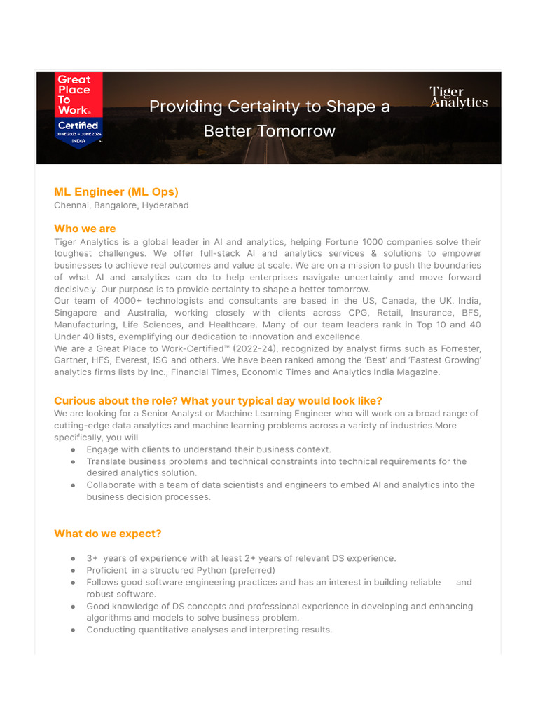ML Engineer (ML Ops) : Who We Are | PDF