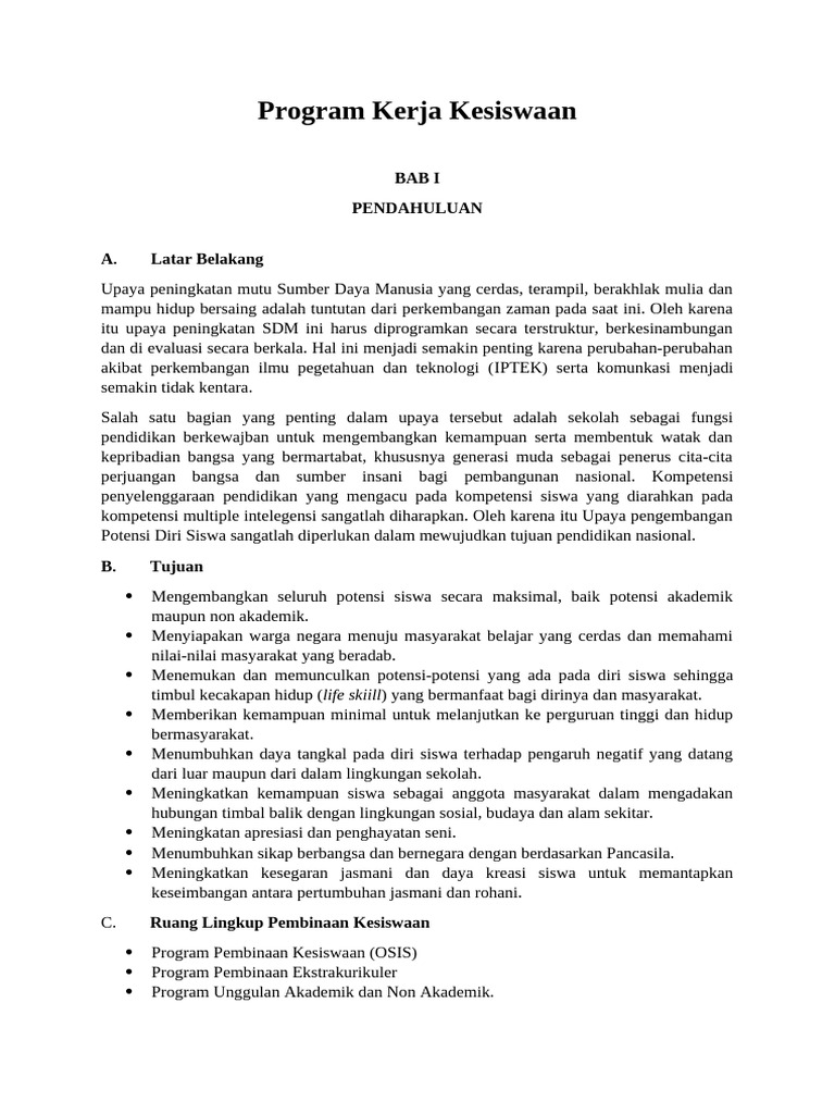 Program Kerja Kesiswaan SMP Tahfidz Al-Azka Syuhada Tahun 2022 | PDF | Karier & Perkembangan