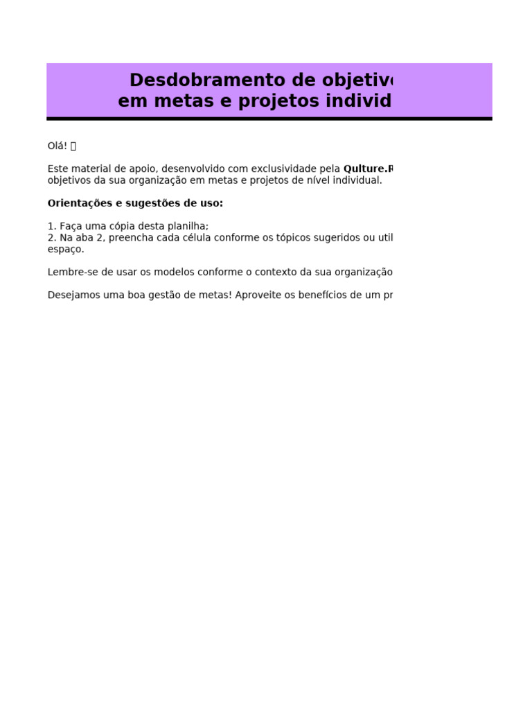 Template - Desdobramento de Objetivos Organizacionais em Metas e ...