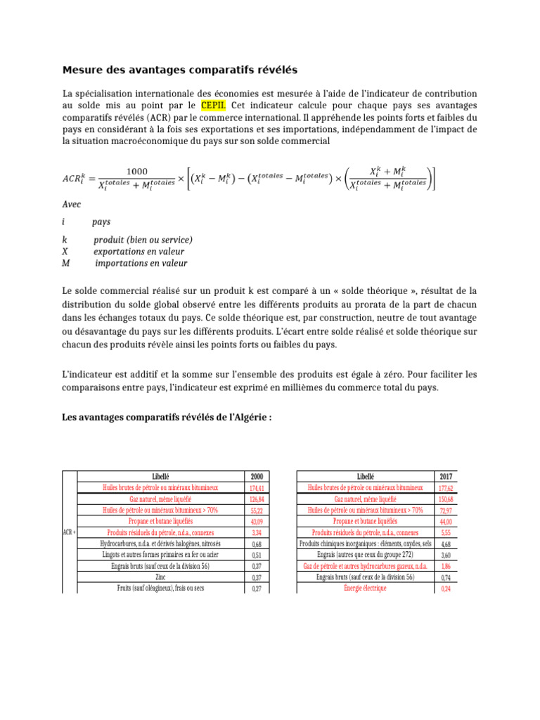 ACR Mesure Des Avantages Comparatifs Révélés | PDF