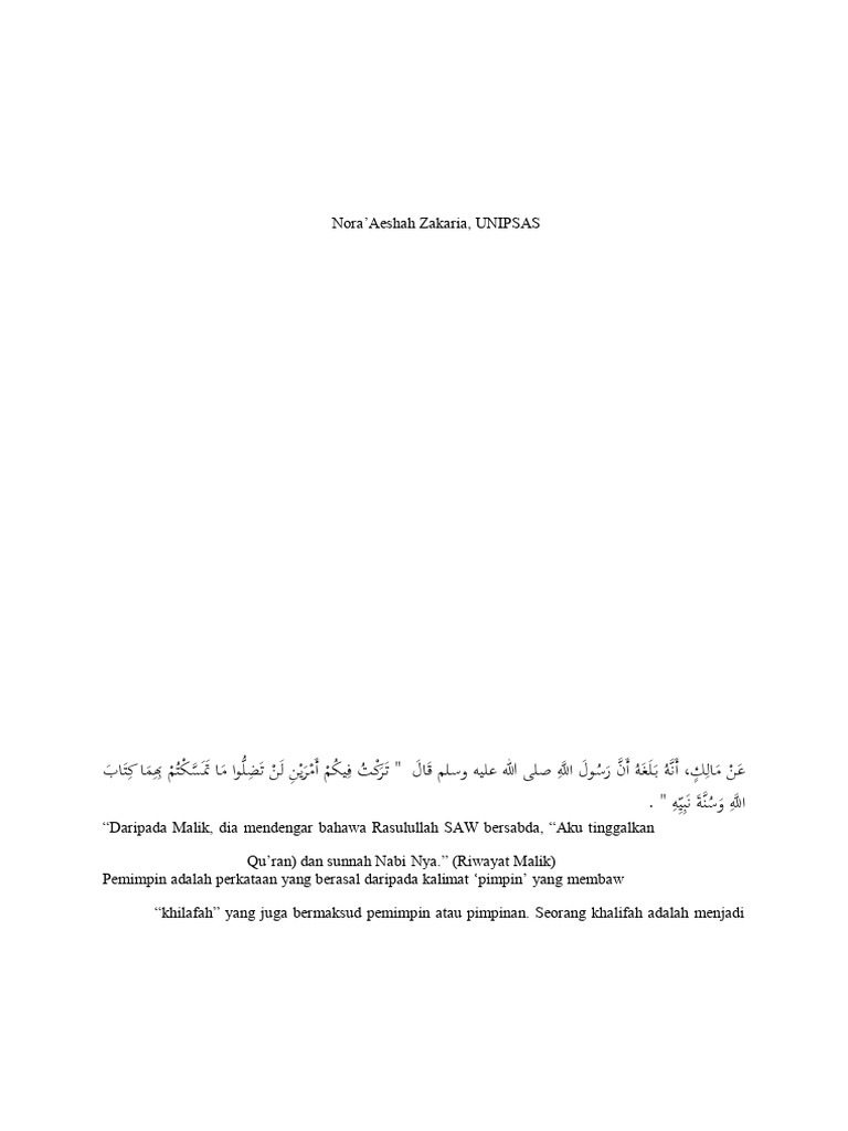 Ciri-Ciri Pemimpin Menurut Perspektif Sunnah Analisis Tema Dalam Hadis | PDF