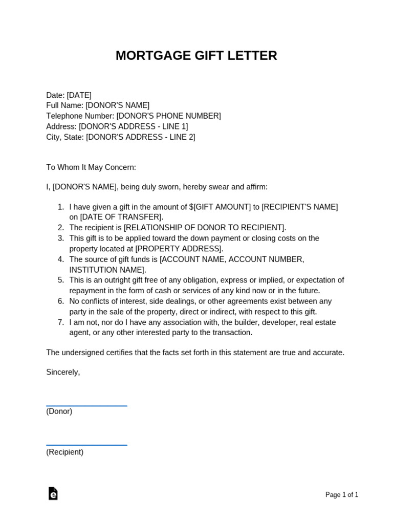 Mortgage Gift Letter Template | PDF