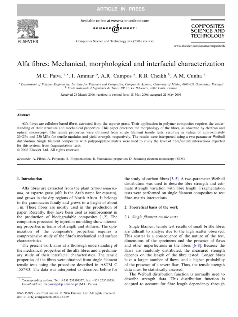 Alfa Fibres Mechanical Morphological and | PDF | Strength Of Materials ...