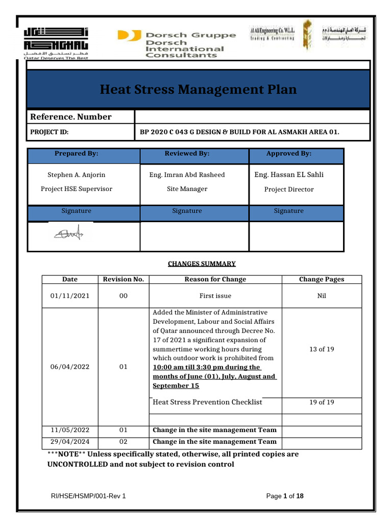 UPDATED April 2024 Heat Stress Management Plan AL ASMAKH 01 | PDF