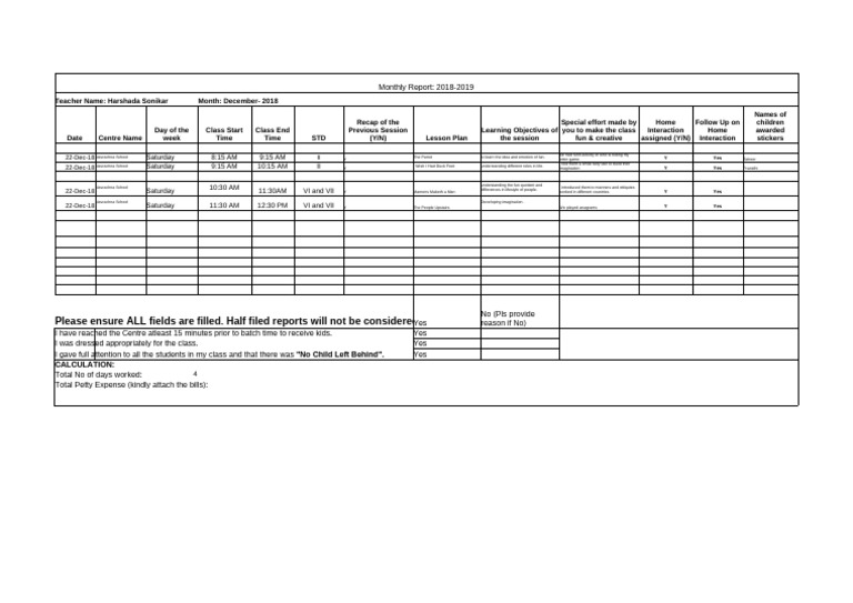 Monthly Report Format AY December New | PDF