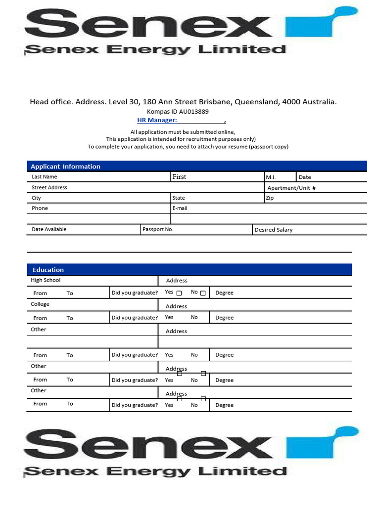 Senex Energy Limited Application Form | PDF