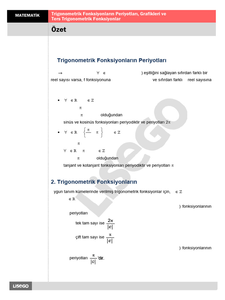 Ozet Trigonometrik Fonksiyonlarin Periyotlar S | PDF