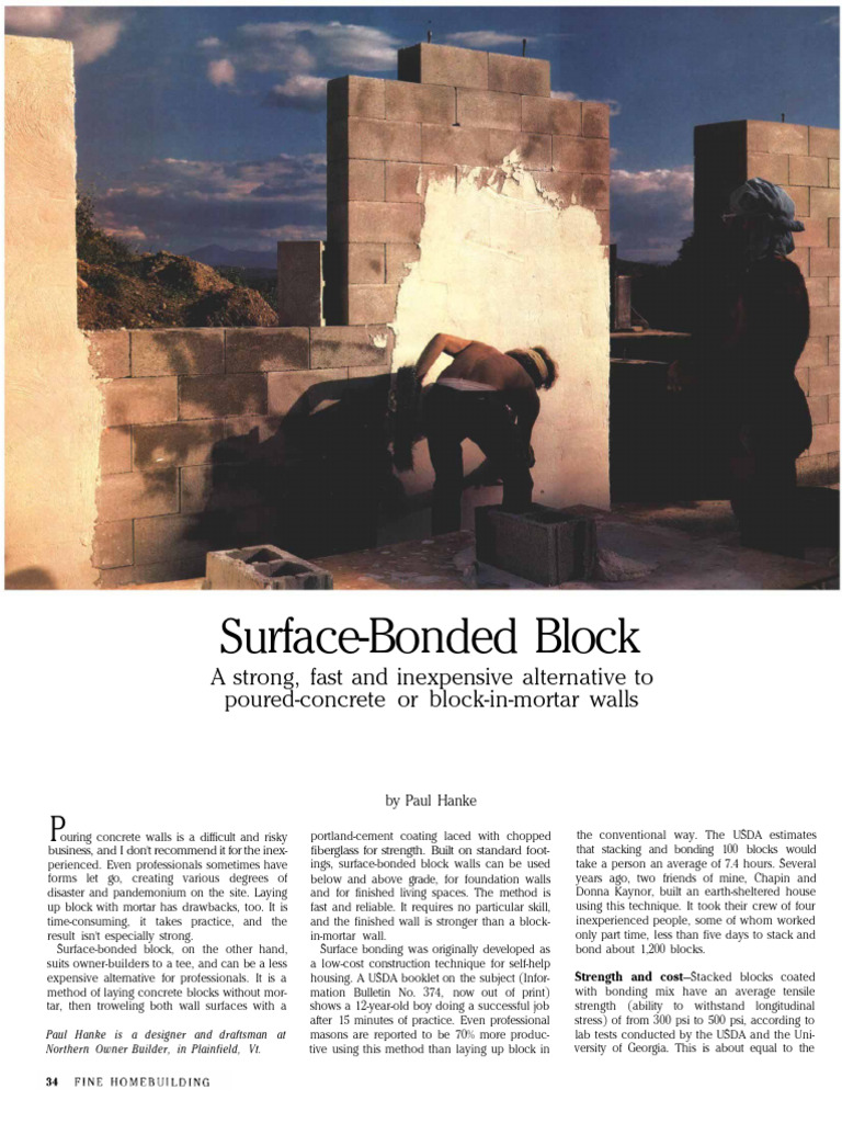 Surface-Bonded Block: A Strong, Fast and Inexpensive Alternative To ...
