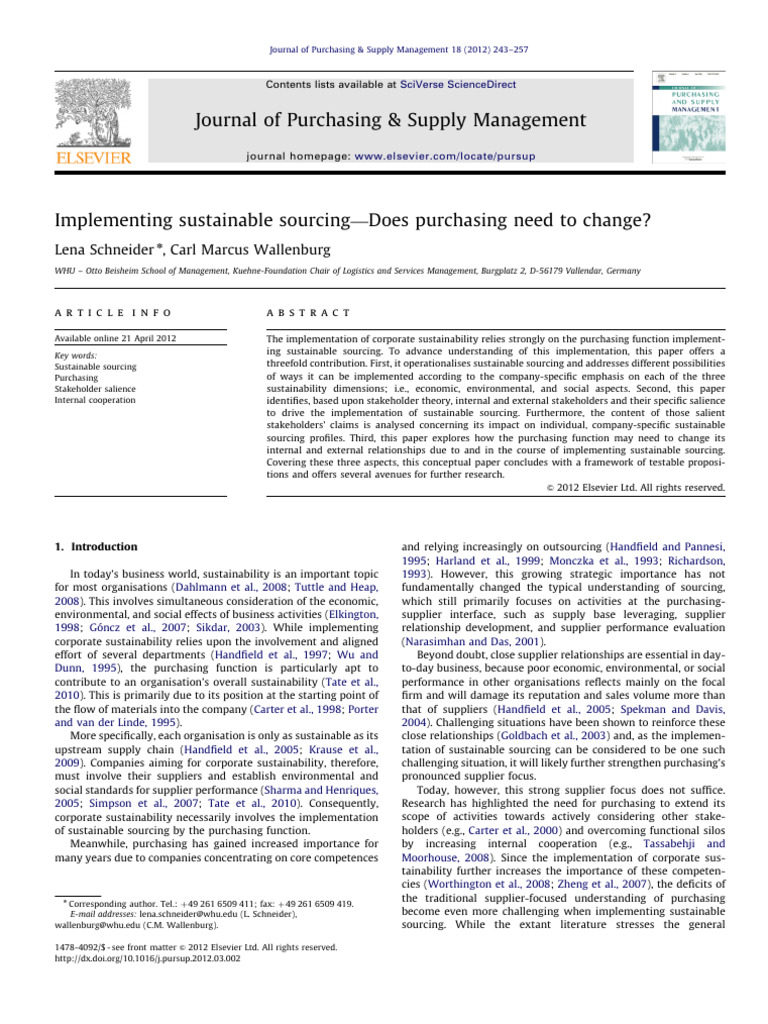Implementing Sustainable Sourcing-Does Purchasing Need To Change | PDF