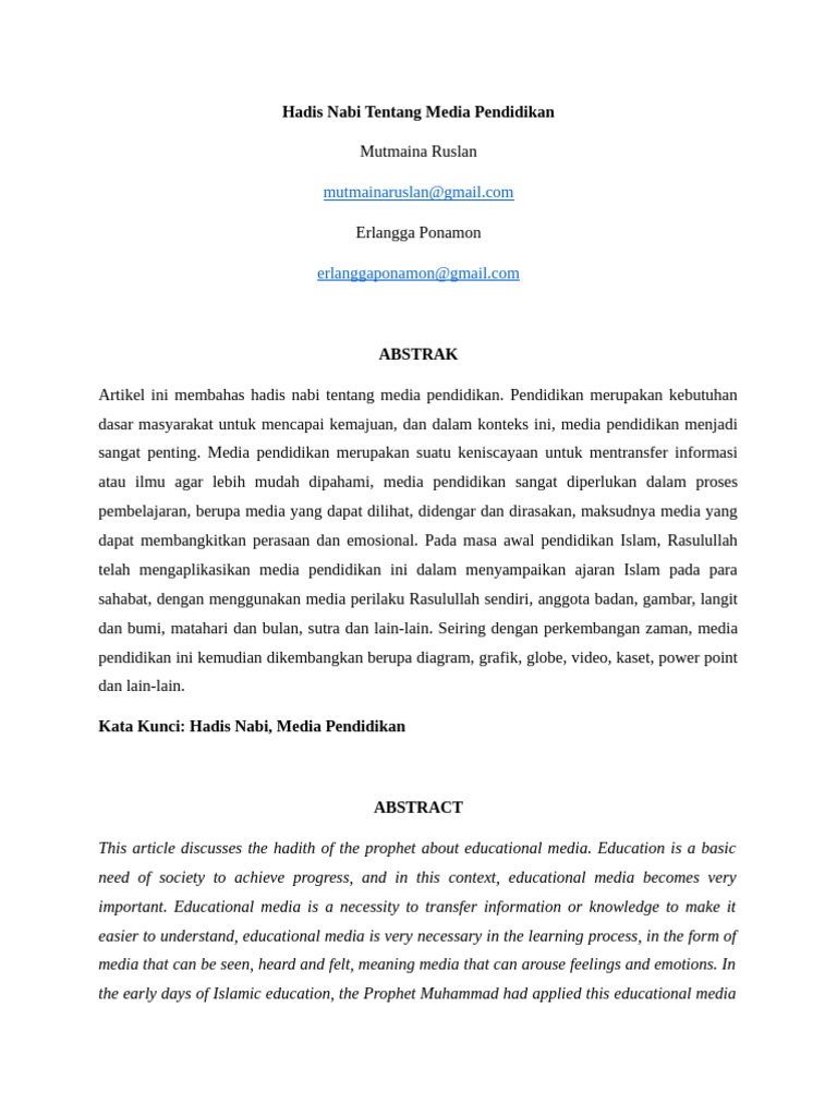 Hadis Nabi Tentang Media Pendidikan Kel 10 | PDF