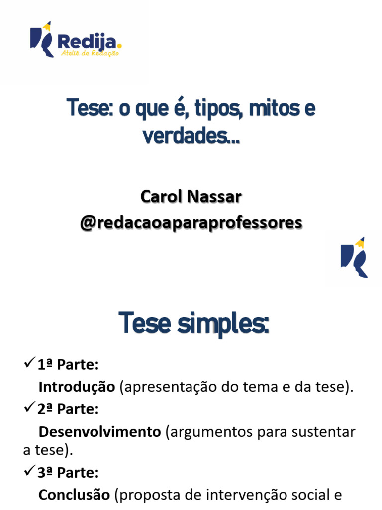 Aulao Sobre Tese, Tipos de Tese, Mitos e Verdades | PDF