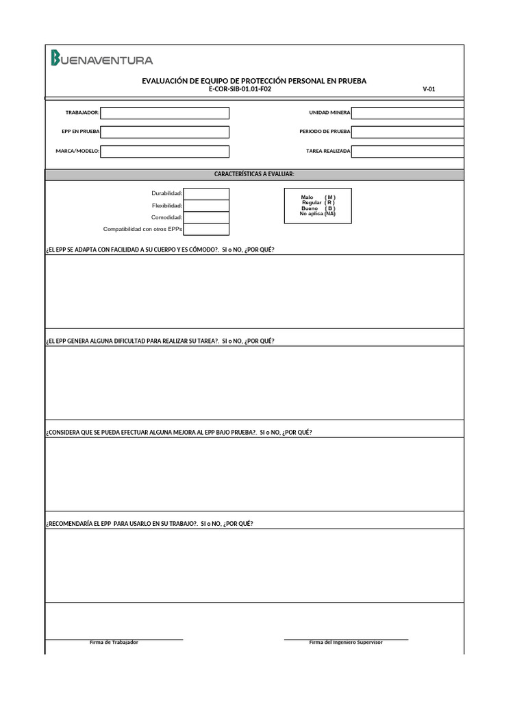 E-COR-SIB-01.01-F02 Formato Evaluación de EPP en Prueba | PDF
