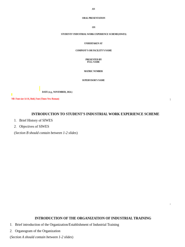 Template For Siwes Oral Presentation - Biol. Sci. and Biotech | PDF