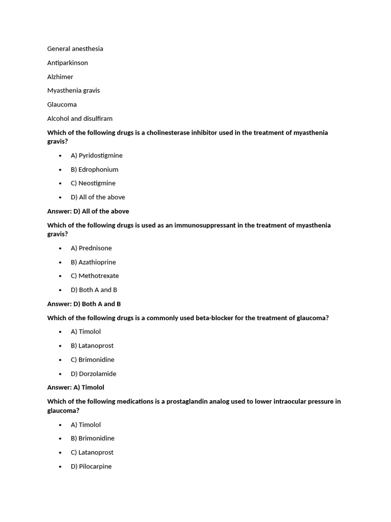 MCQs GA Parkinson Alzhimer Alcohol | PDF