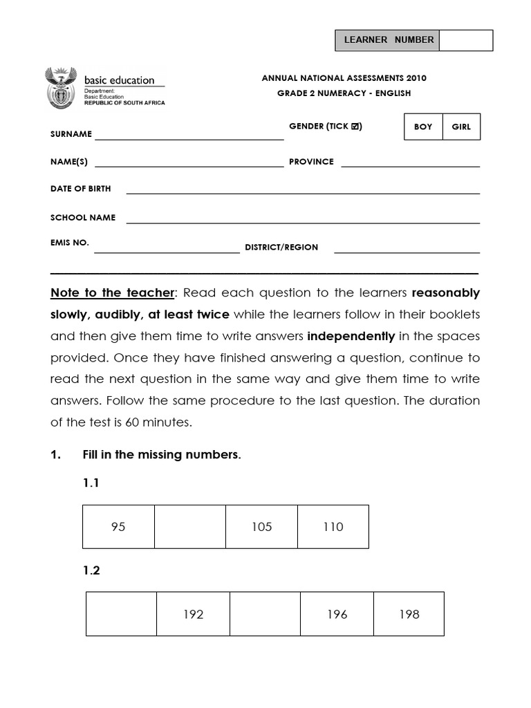 Numeracy English Grade 2 | PDF