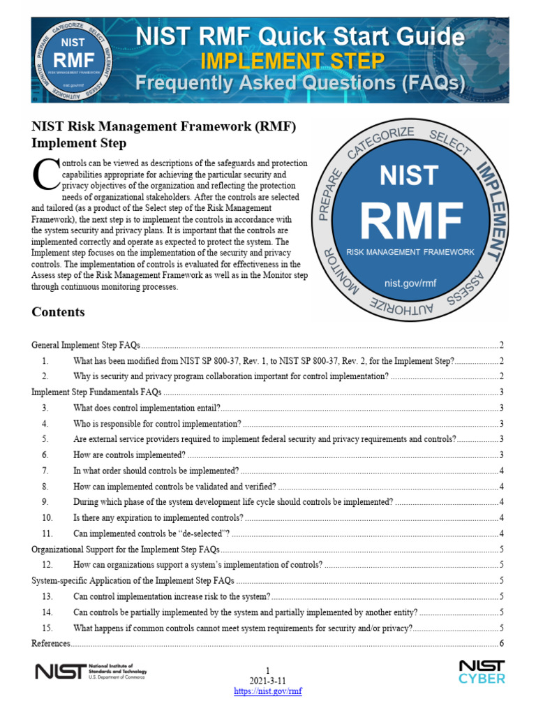 NIST RMF Implement Step-FAQs | PDF