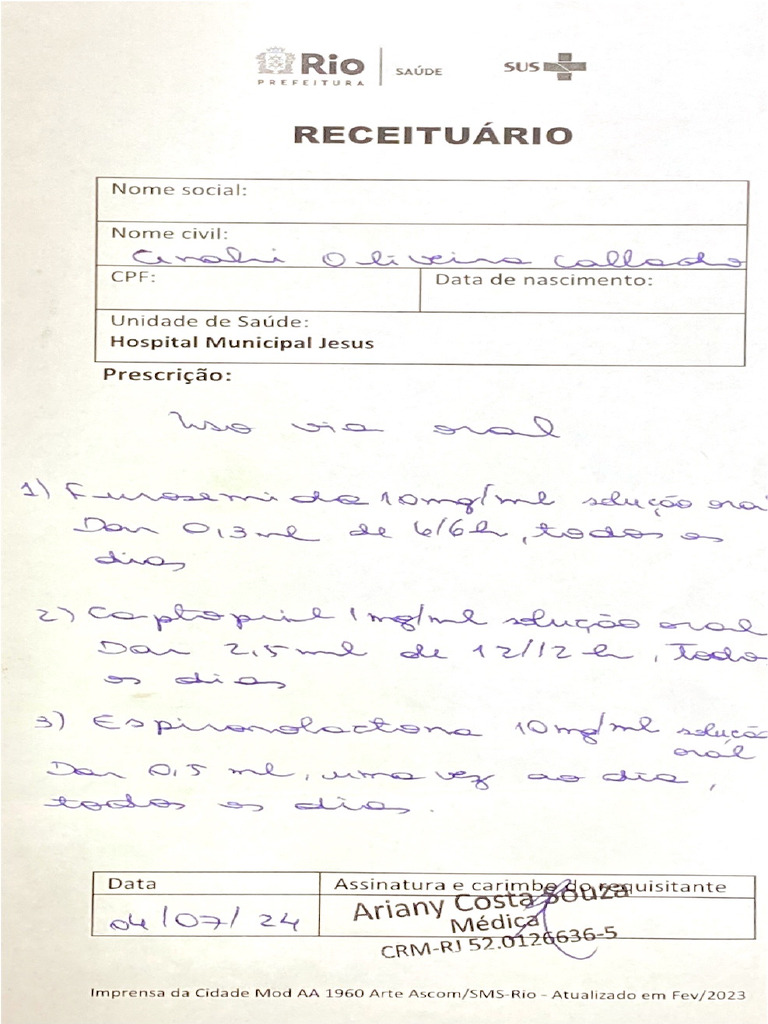 Receituário Médico (Cardiologista) Comprimido | PDF