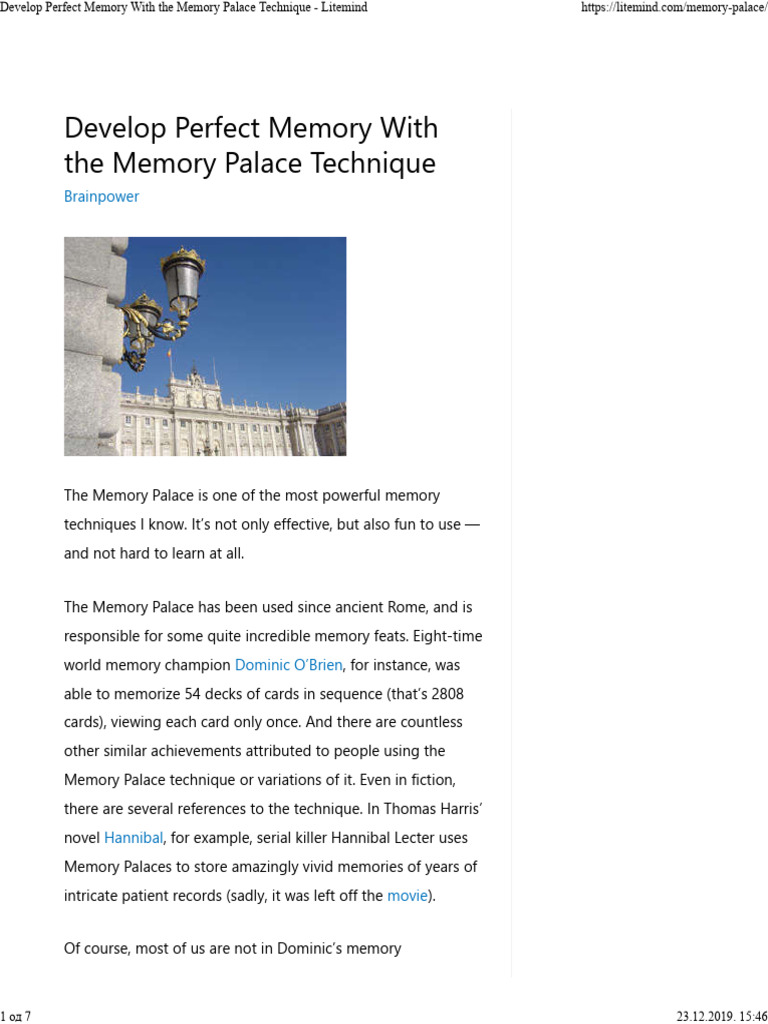 Develop Perfect Memory With The Memory Palace Technique - Litemind | PDF | Memory | Career & Growth
