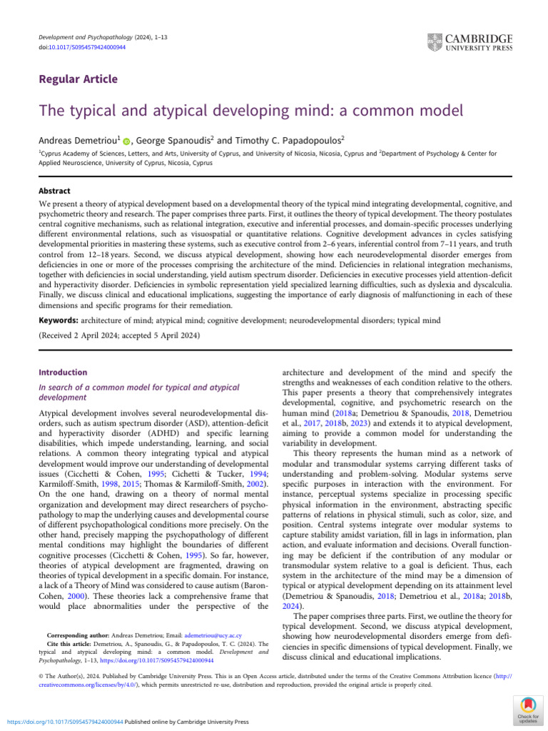 Typical and Atypical Developing Mind A Common Model | PDF