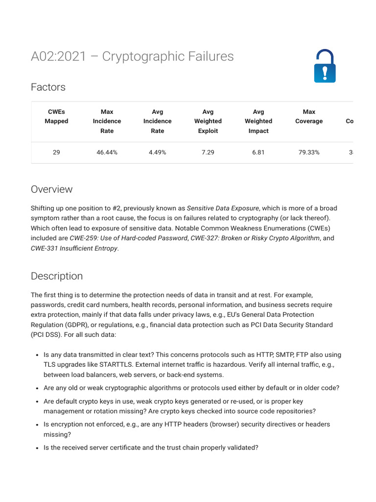 A02 Cryptographic Failures - OWASP Top 10-2021 | PDF