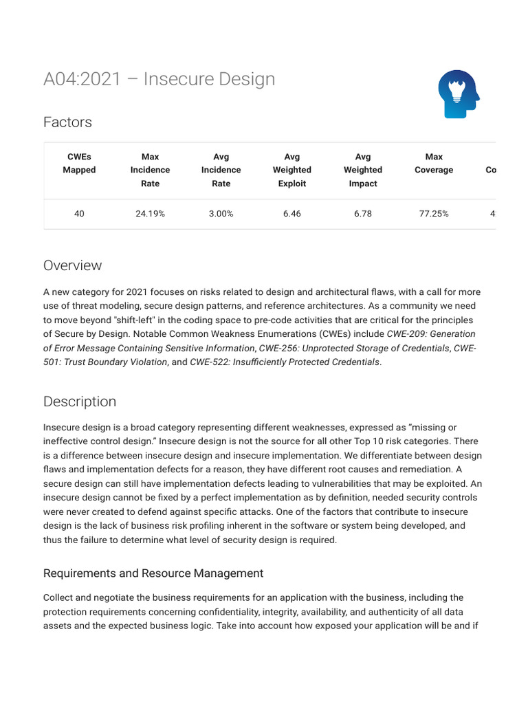 A04 Insecure Design - OWASP Top 10-2021 | PDF