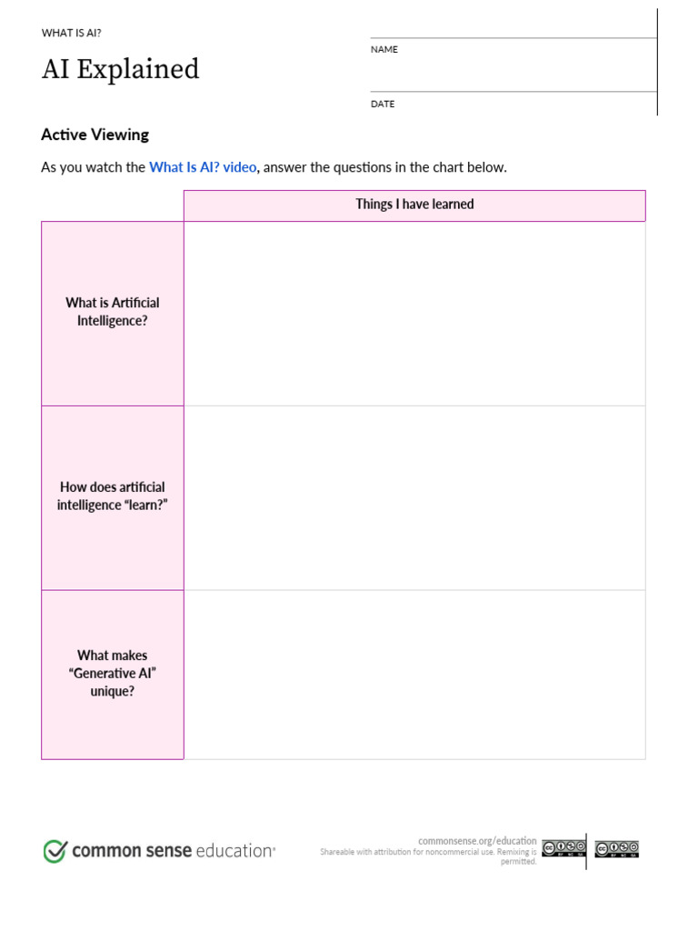 Homework Handout, AI Explained | PDF