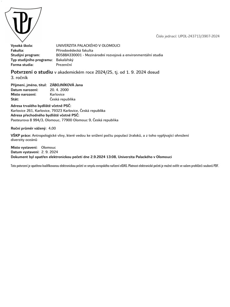 Elektronicke Potvrzeni o Studiu-R210490 | PDF