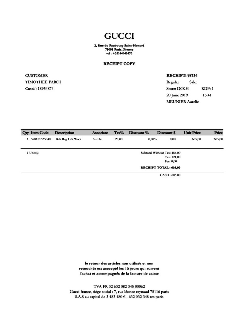 Gucci: Receipt | PDF