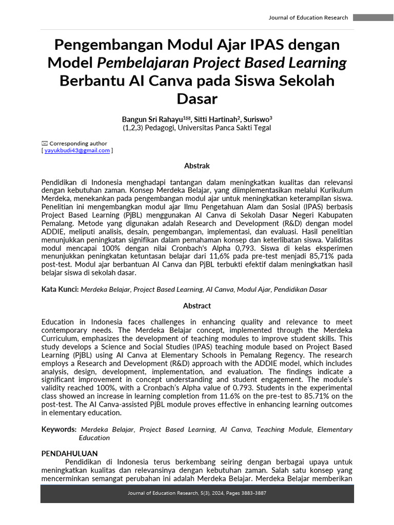 Pengembangan Modul Ajar Ipas Dengan Model Pembelajaran Project Based Learning Berbantu Ai Canva ...