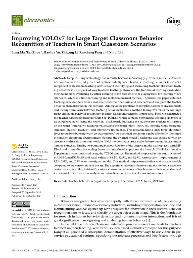 Improving YOLOv7 For Large Target Classroom Behavior | PDF
