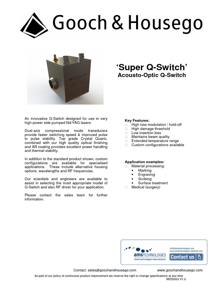 Super Q Switch Acousto Optic Gooch Housego Datasheet | PDF | Optics ...