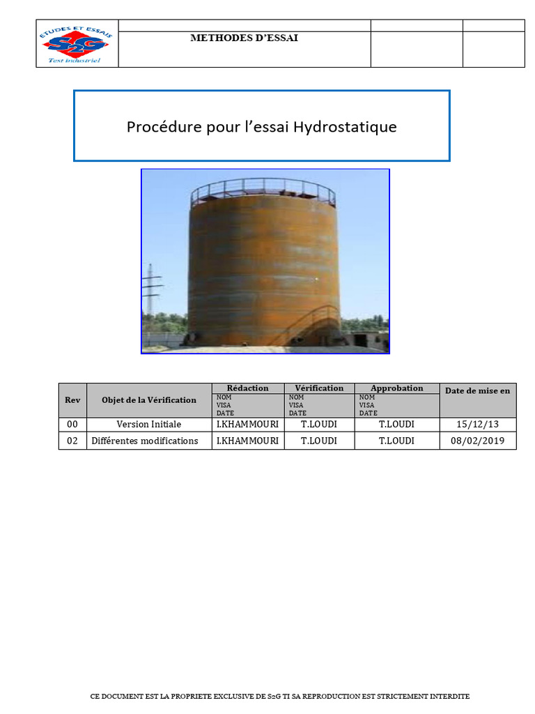 Procédure Essai Hydrostatique | PDF