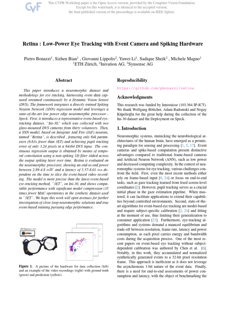 Retina Low-Power Eye Tracking With Event Camera and Spiking Hardware | PDF