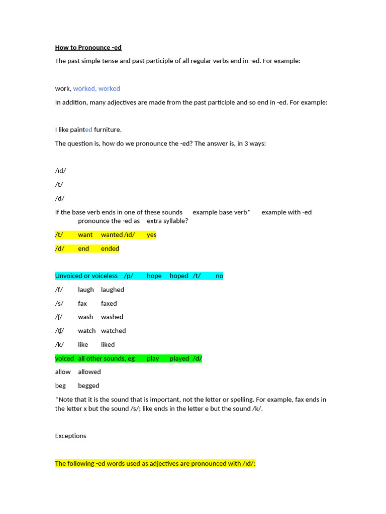 Pronunciation of - ED Endings | PDF