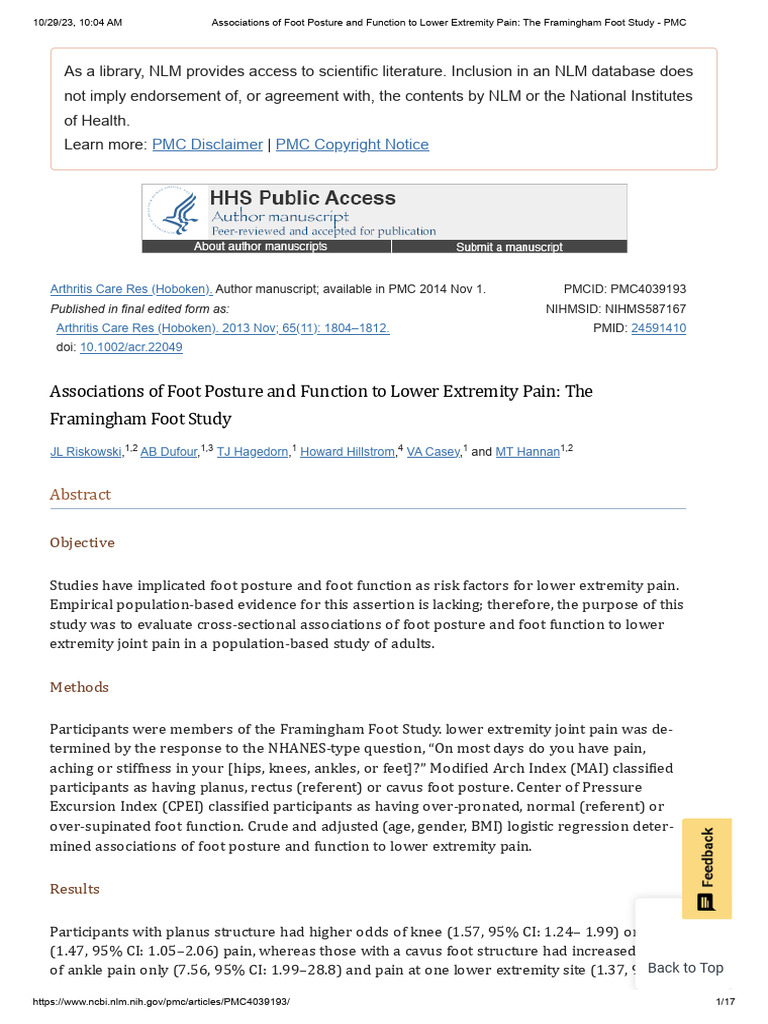 Associations of Foot Posture and Function To Lower Extremity Pain - The ...