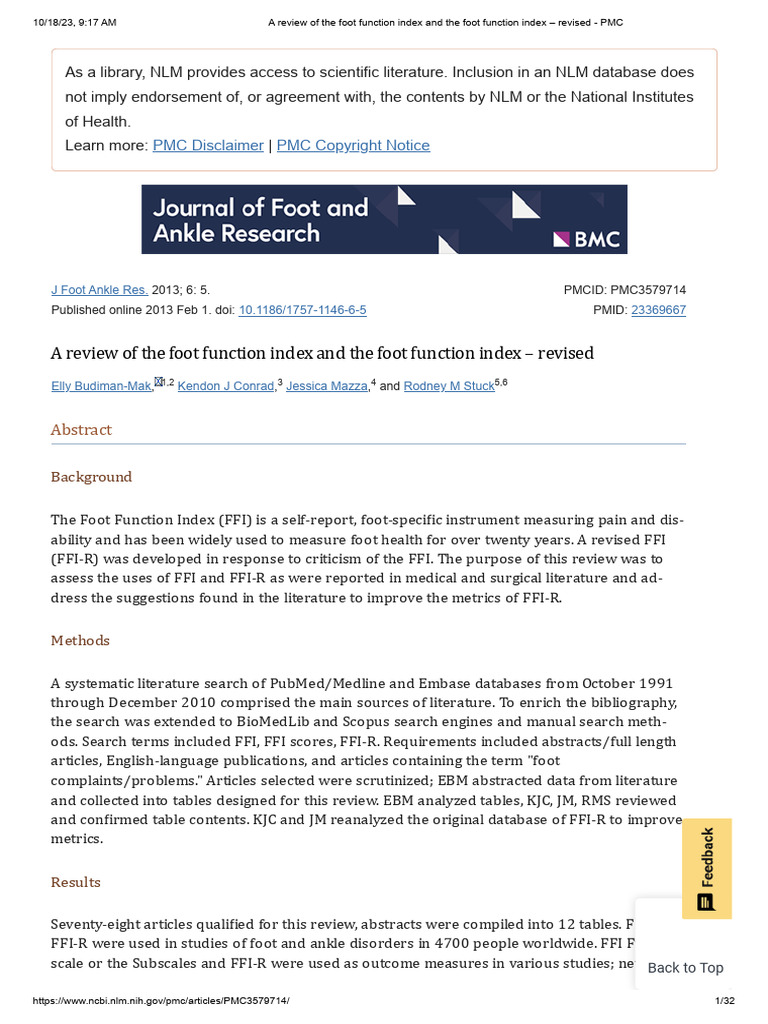 A Review of The Foot Function Index and The Foot Function Index - Revised - PMC | PDF