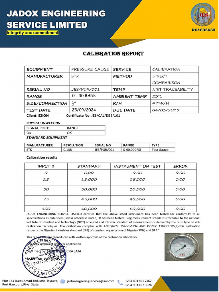Gauge Calibration Certificate | PDF
