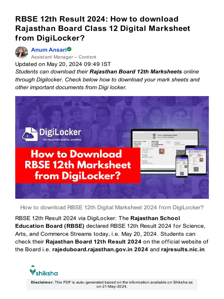 Rbse 12Th Result 2024: How To Download Rajasthan Board Class 12 Digital ...