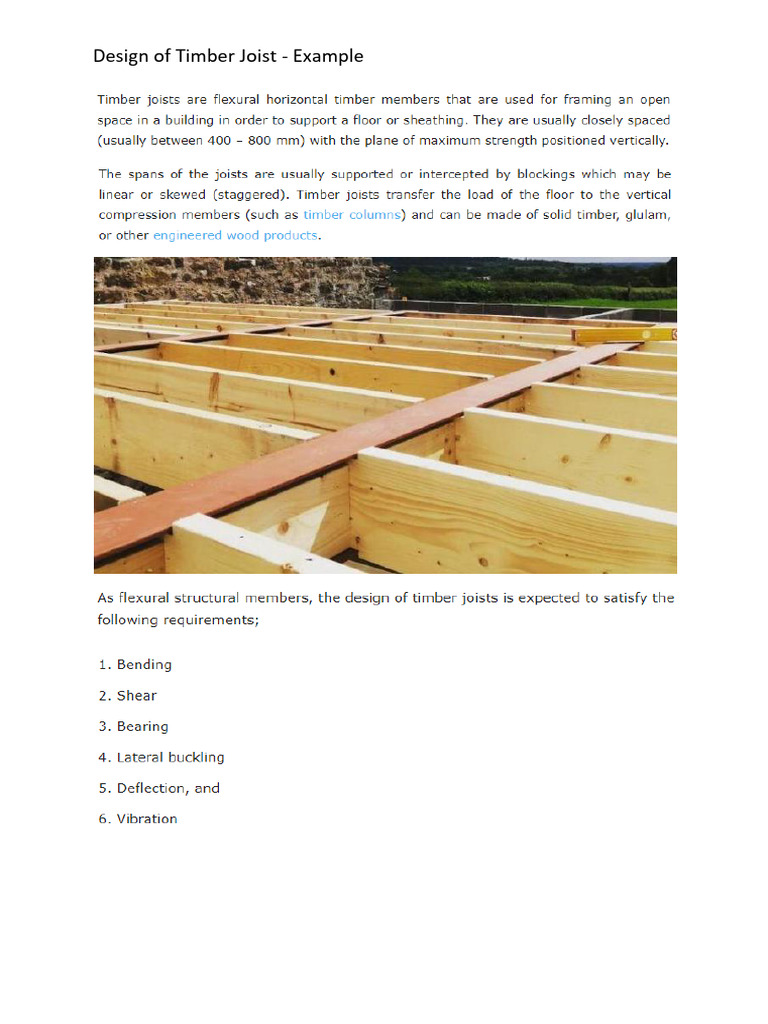 Design of Timber Joist - Example | PDF