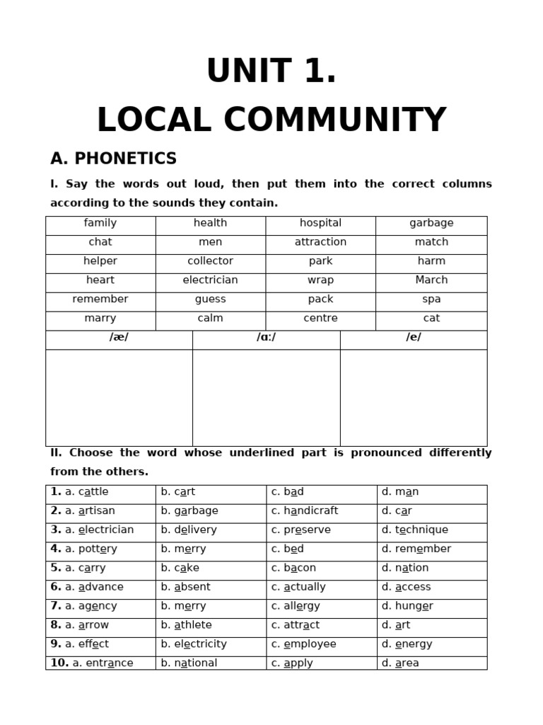 Unit 1. Local Community | PDF
