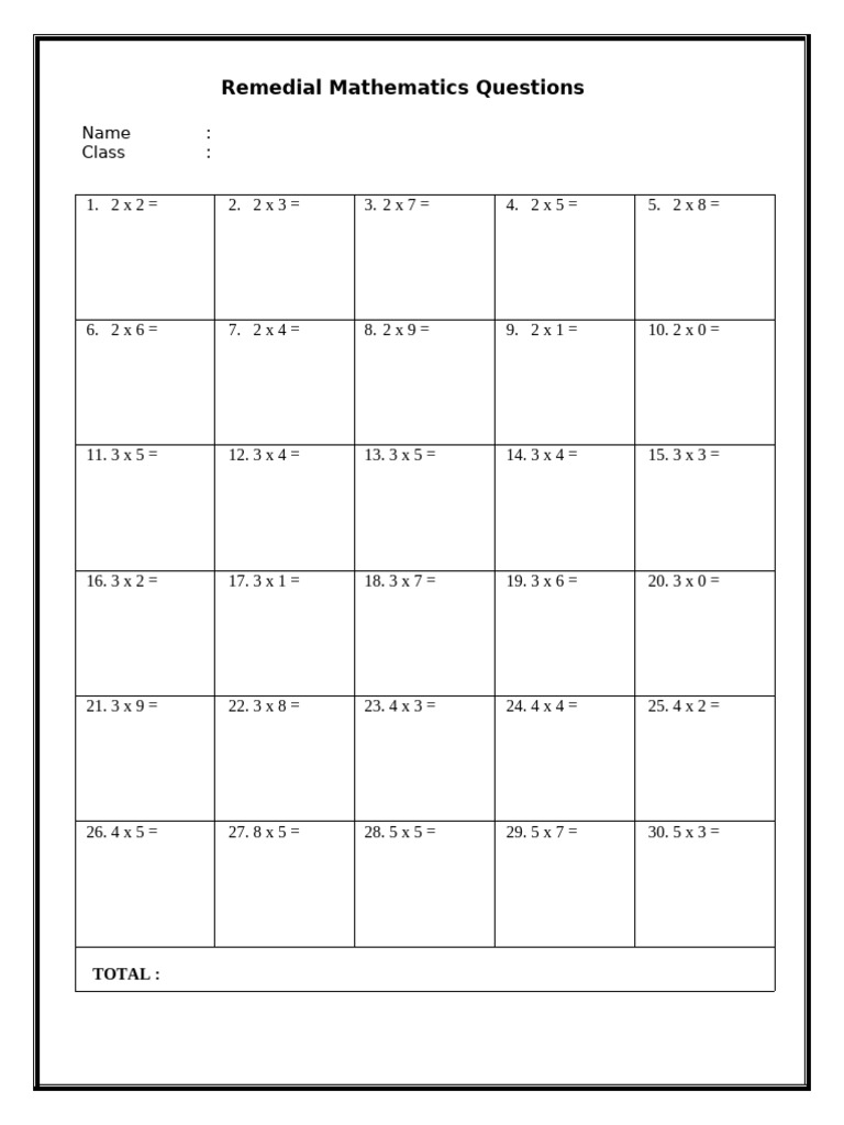 Remedial Mathematics Questions | PDF