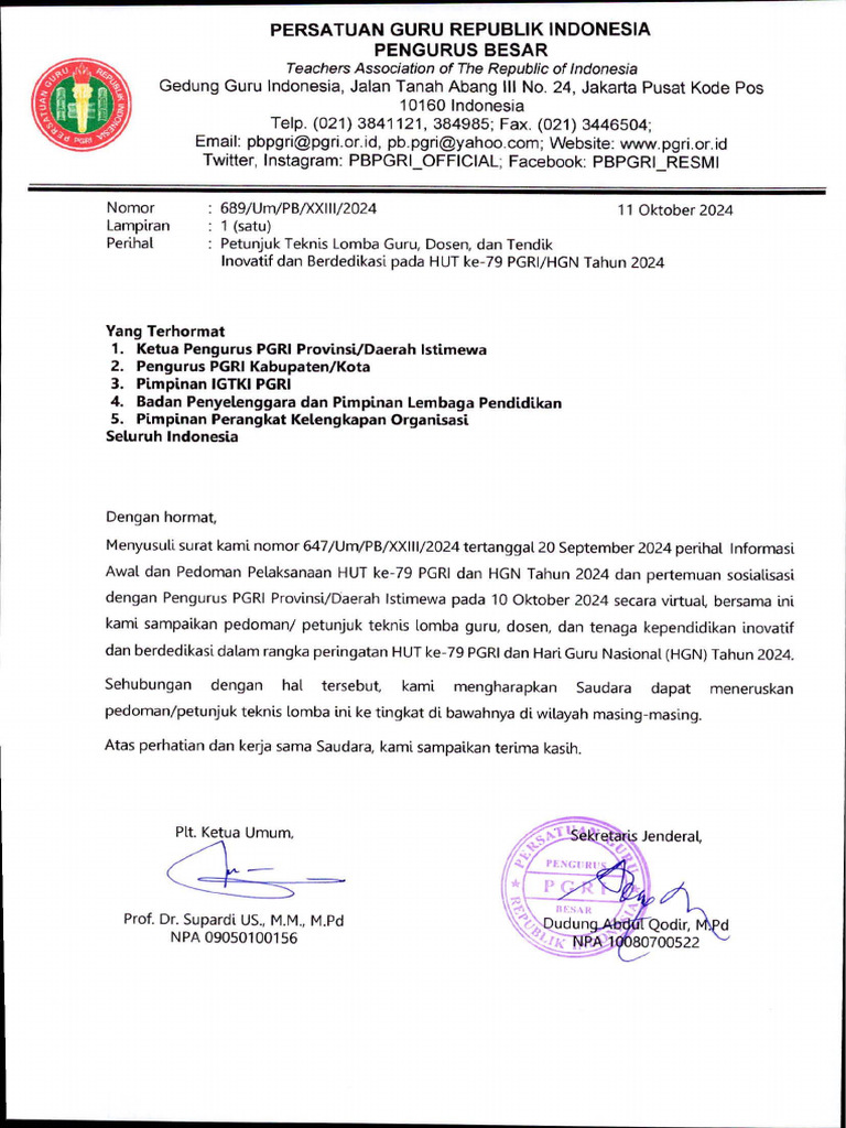 Pengantar Dan Lampiran JUKNIS LOMBA HGN 2024 | PDF