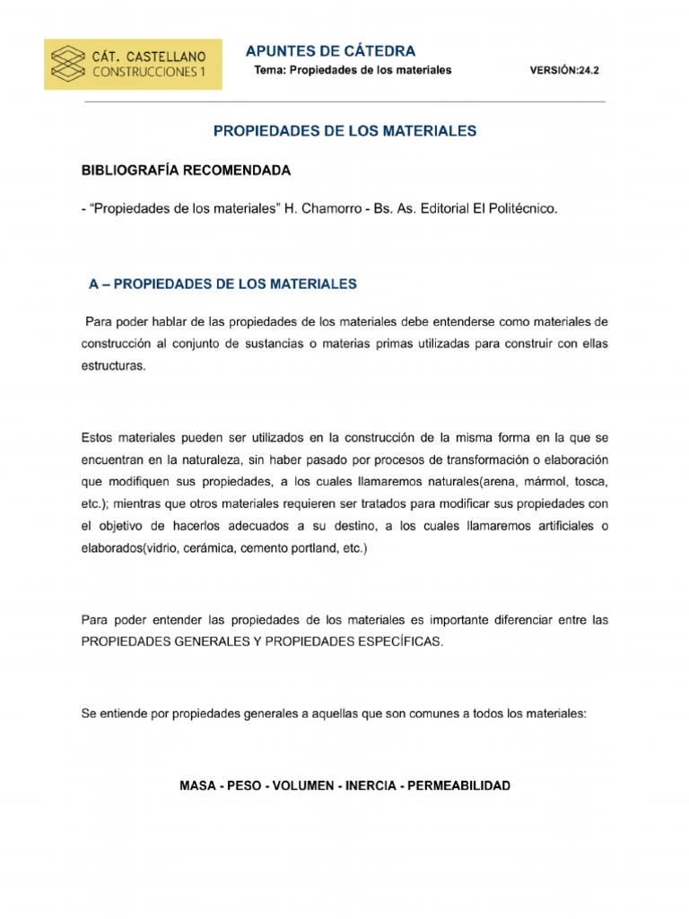 C1 Castellano - APUNTE - Propiedades de Los Materiales - V24.2 | PDF