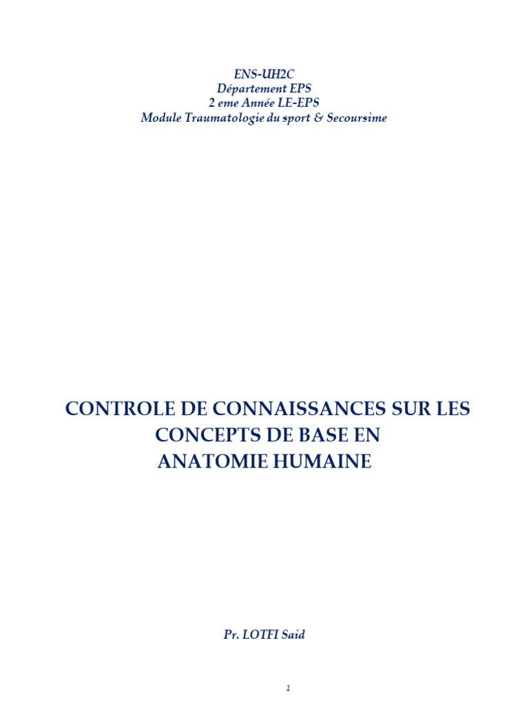 Controle de Connaissances Lexique D'anatomie LEEPS | PDF